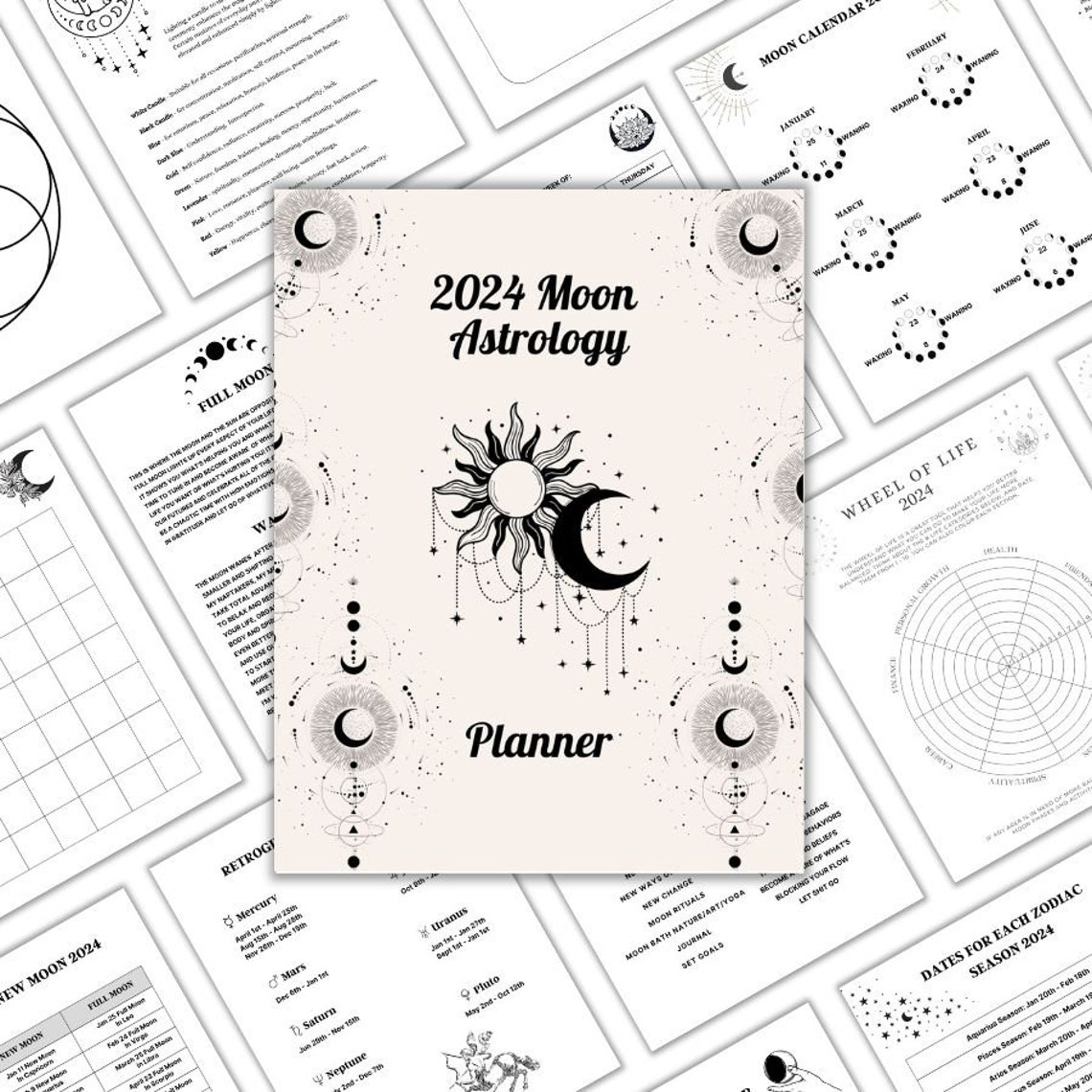 2024 Moon Astrology Planner, 24 Printable Pages, With Candle Magic Tips ...
