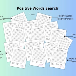 Positive Words Word Search: 15 Printable Pages (PDF Pattern) - Etsy