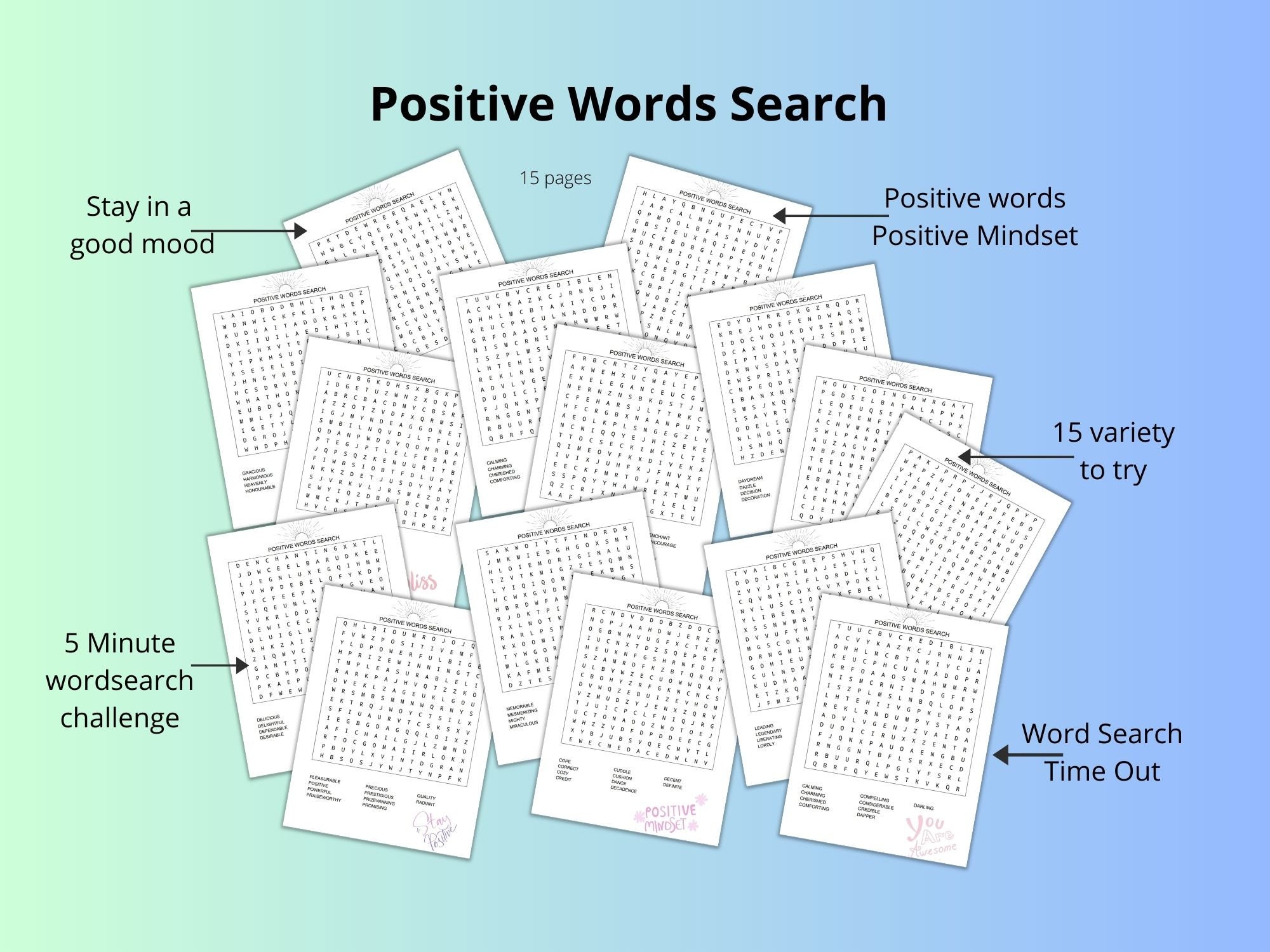 Positive Words Word Search Positive Mindset Wordsearch - Etsy UK