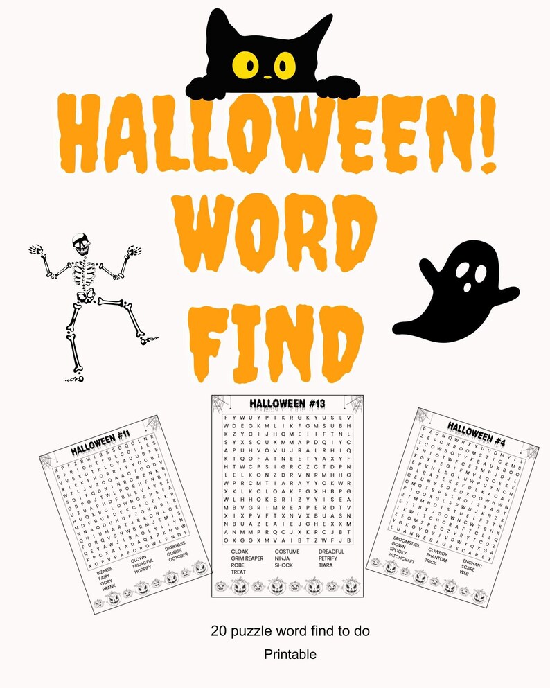 Halloween Word Find. 20 Word Find Puzzles to Print. Halloween Family ...