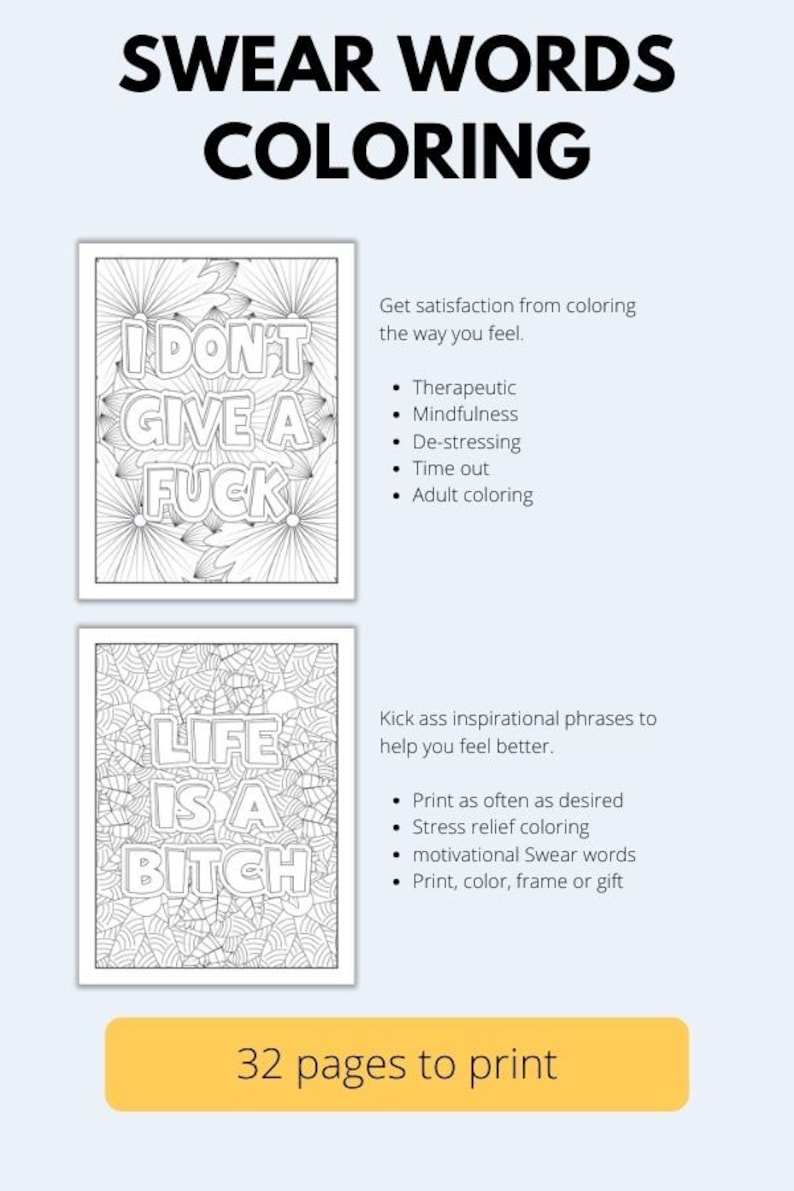 Mindfulness Swear Word Coloring Book: 32 Badass Pages (PDF Download ...