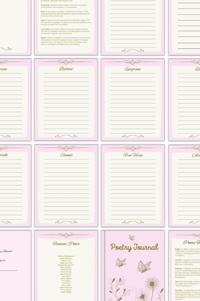Poetry Journal, Writing Workbook, Poetry Writing Journal, Printable ...