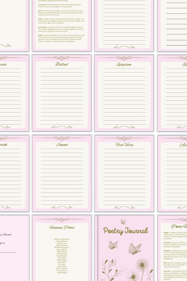 Poetry Journal, Writing Workbook, Poetry Writing Journal, Printable ...