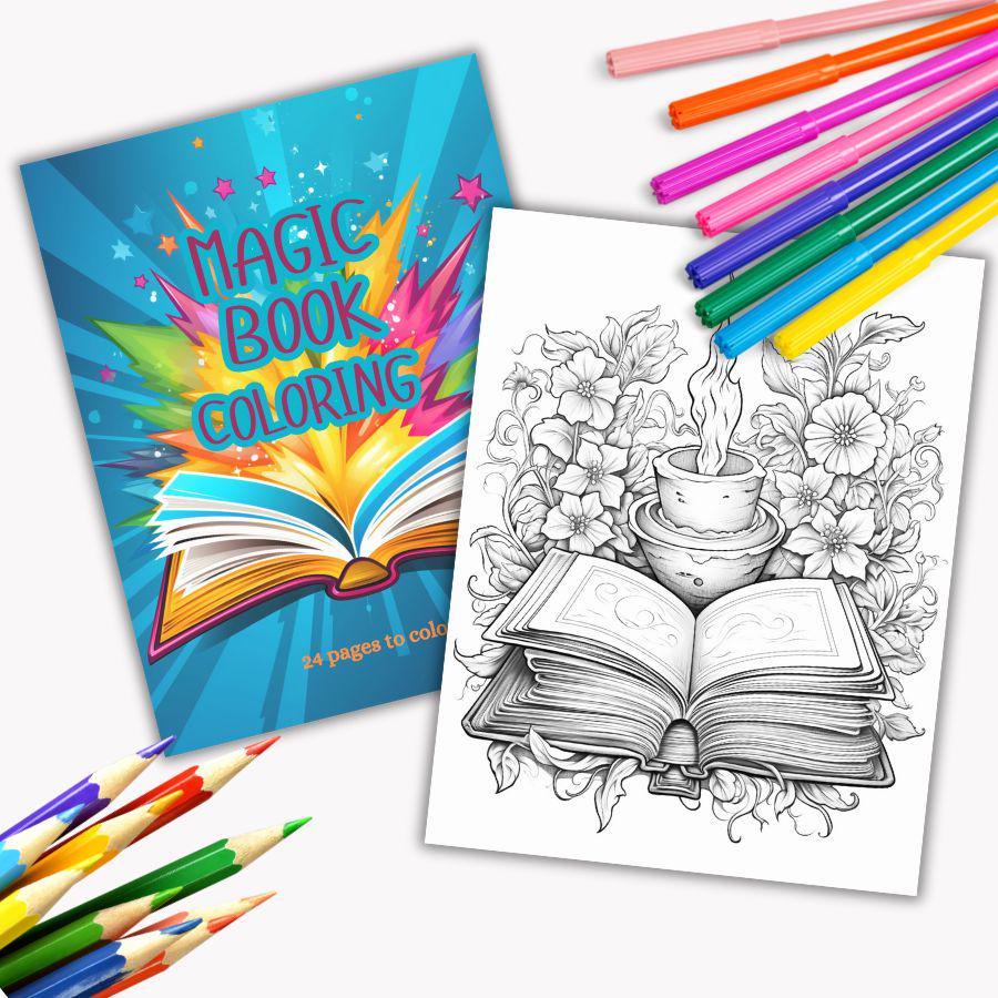 Magic Book Coloring Pages, Magical Coloring for Adults & Teens, 24 ...