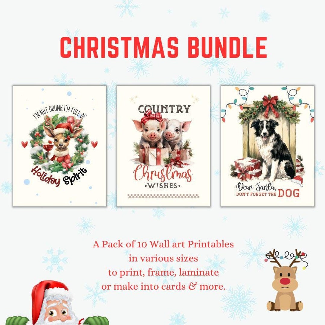 Christmas Wall Art Printables, 10 Christmas Bundle Prints, Fun ...