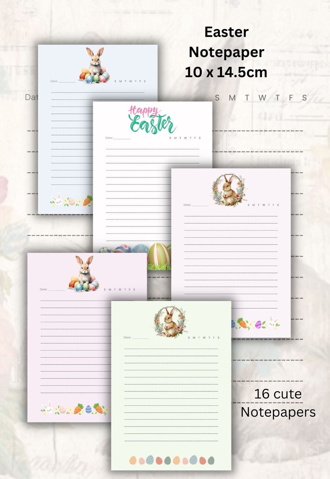 Easter Notepaper, Writing Paper, Stationary. X16 Cute Easter Notepapers ...