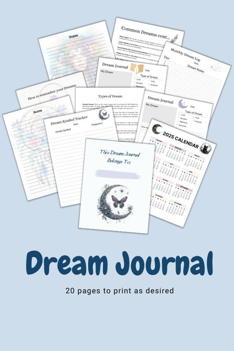 Printable Dream Journal: Dream Meanings, Sleep Tracker, 2025 Calendar ...