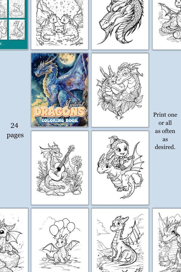 Dragon Coloring Pages: Mythical Creatures, 24 Printable Fantasy Sheets ...