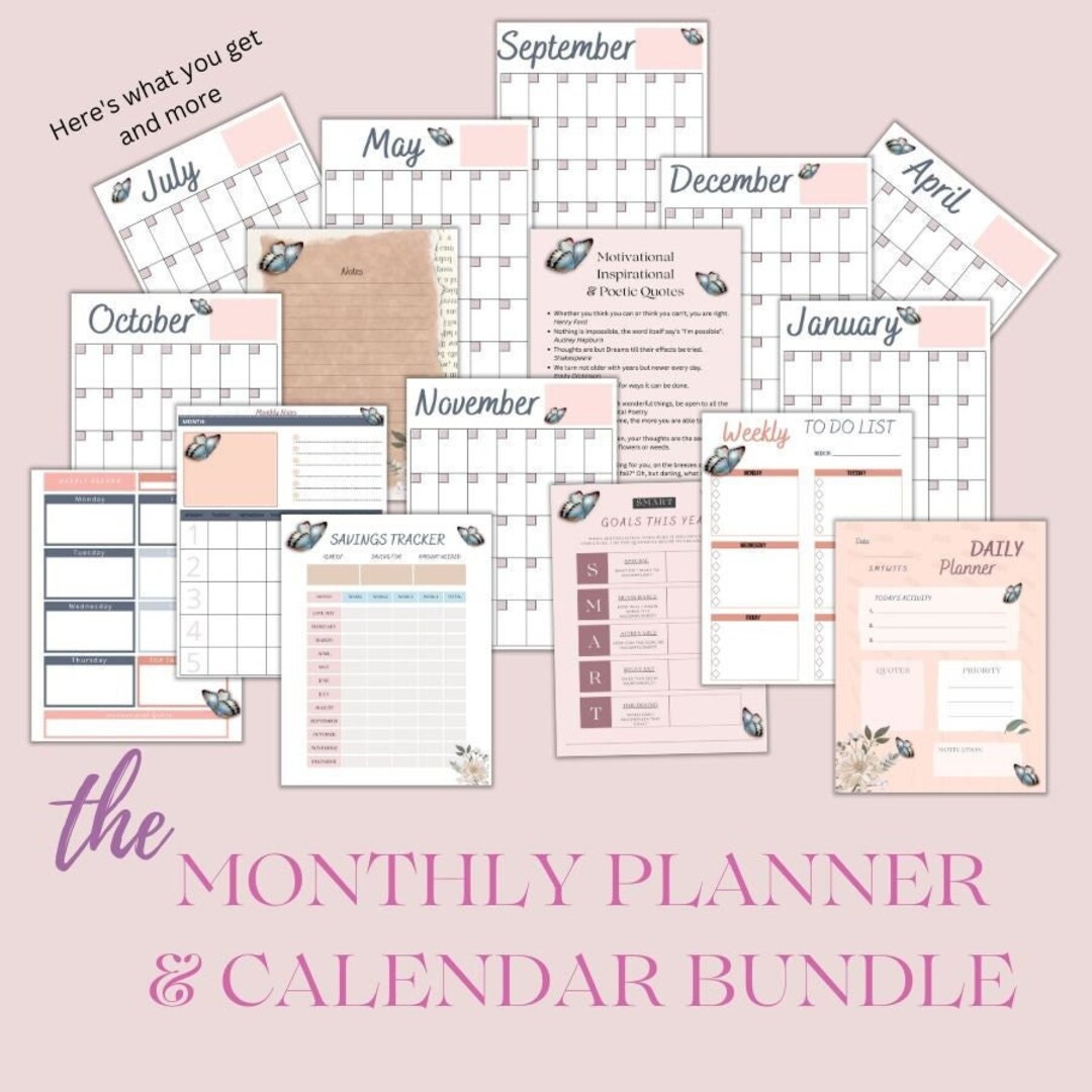 Monthly Motivational Planner, Undated Calendar, to Do List, Smart Goal ...