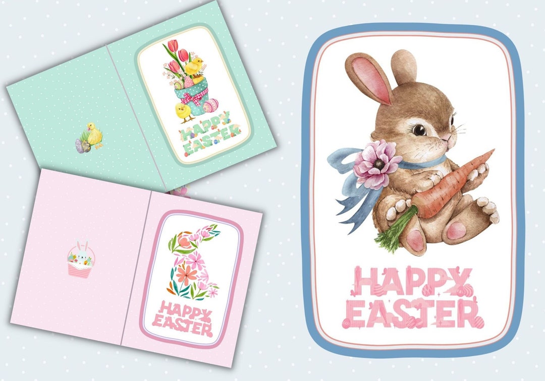 Easter Cards X6, Printable and Foldable Easter Cards. Kids Easter ...
