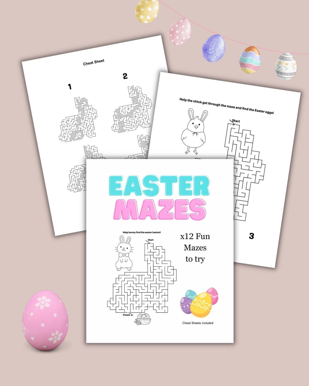 Easter Mazes, Easter Kids Activity Mazes and Coloring, X12 Printable ...