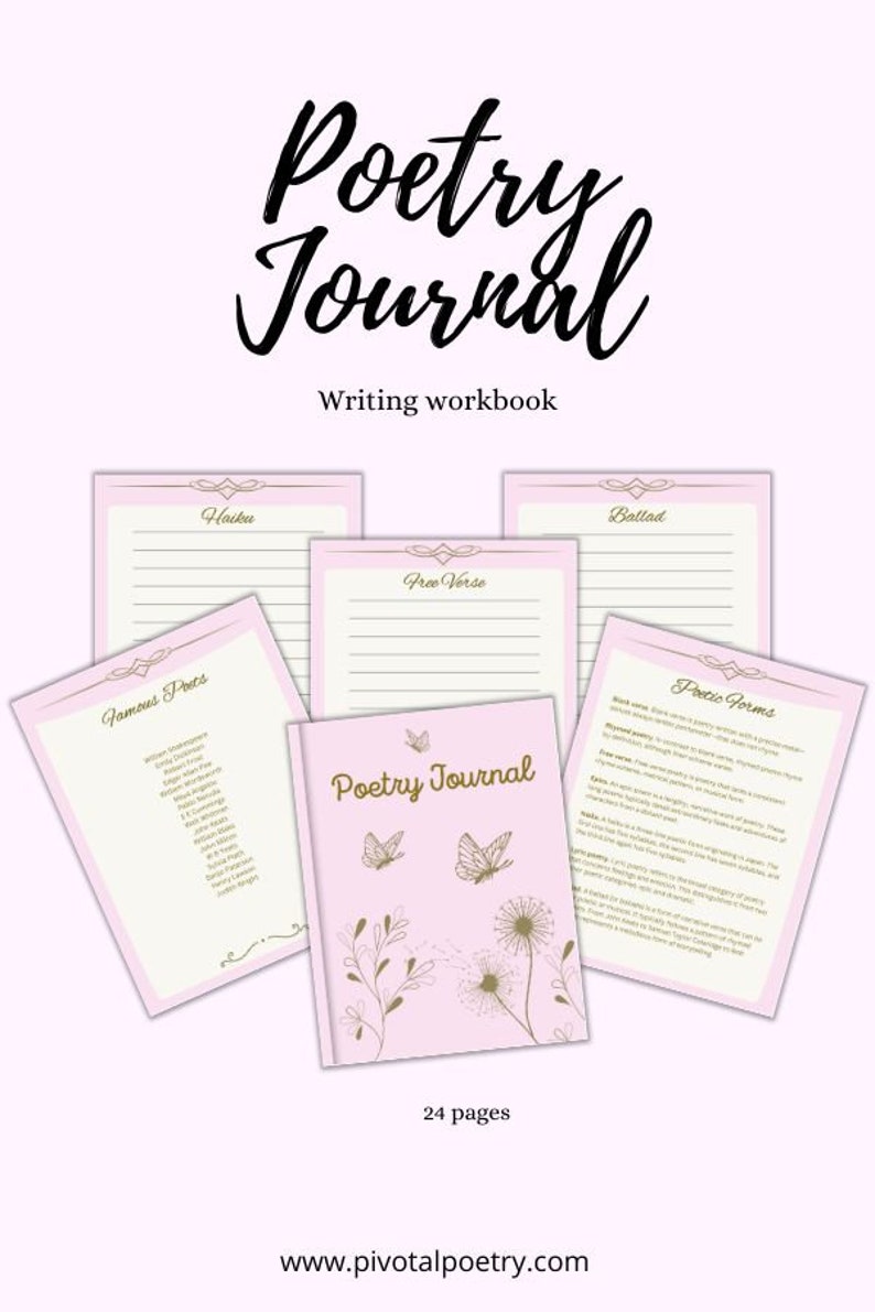 Poetry Journal, Writing Workbook, Poetry Writing Journal, Printable ...