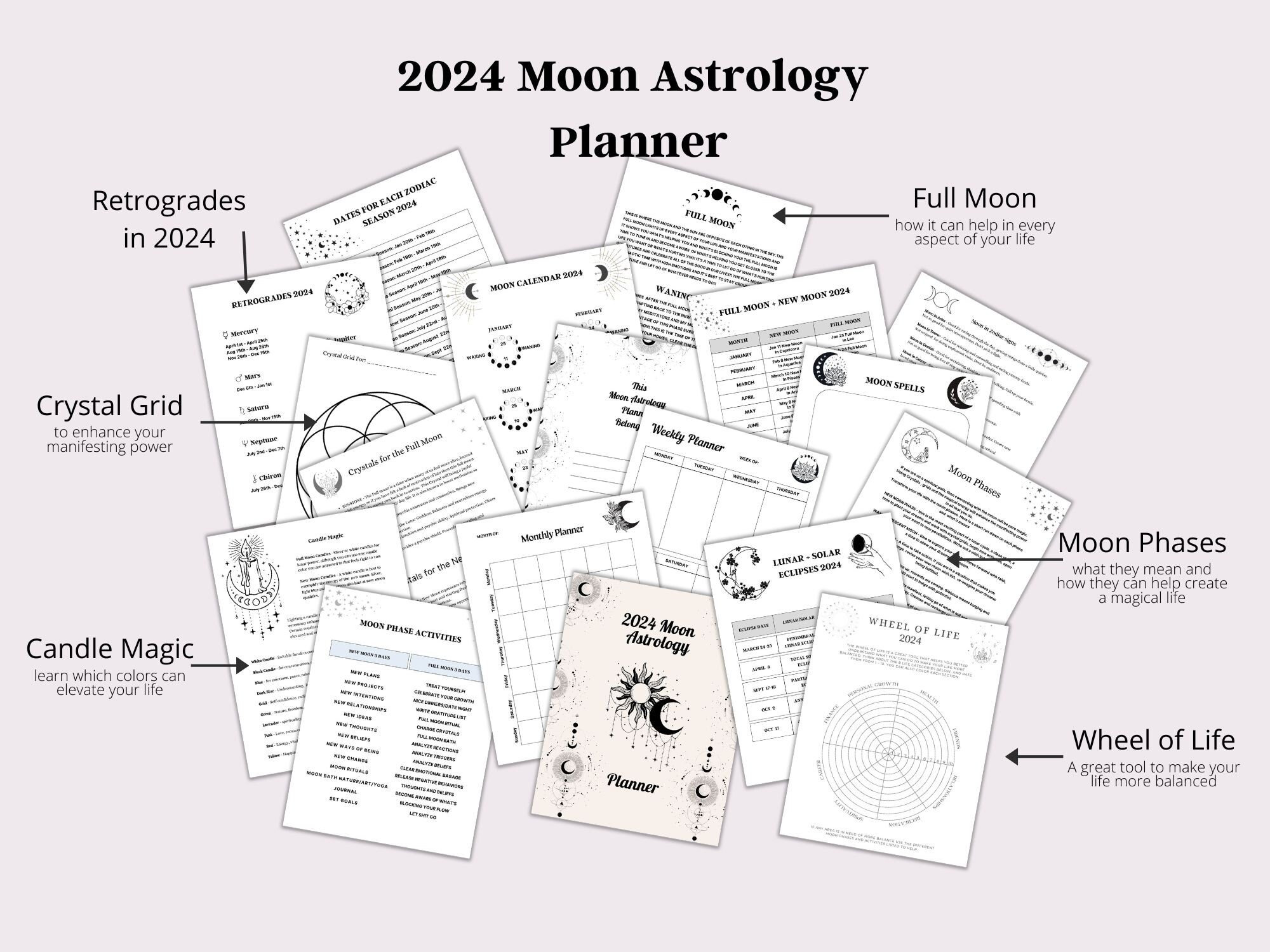 2024 Moon Astrology Planner, 24 Printable Pages, With Candle Magic Tips ...