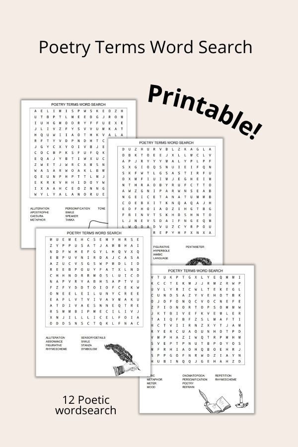 Word Search Challenge, Poetry Theme, Inspirational and Positive Words ...