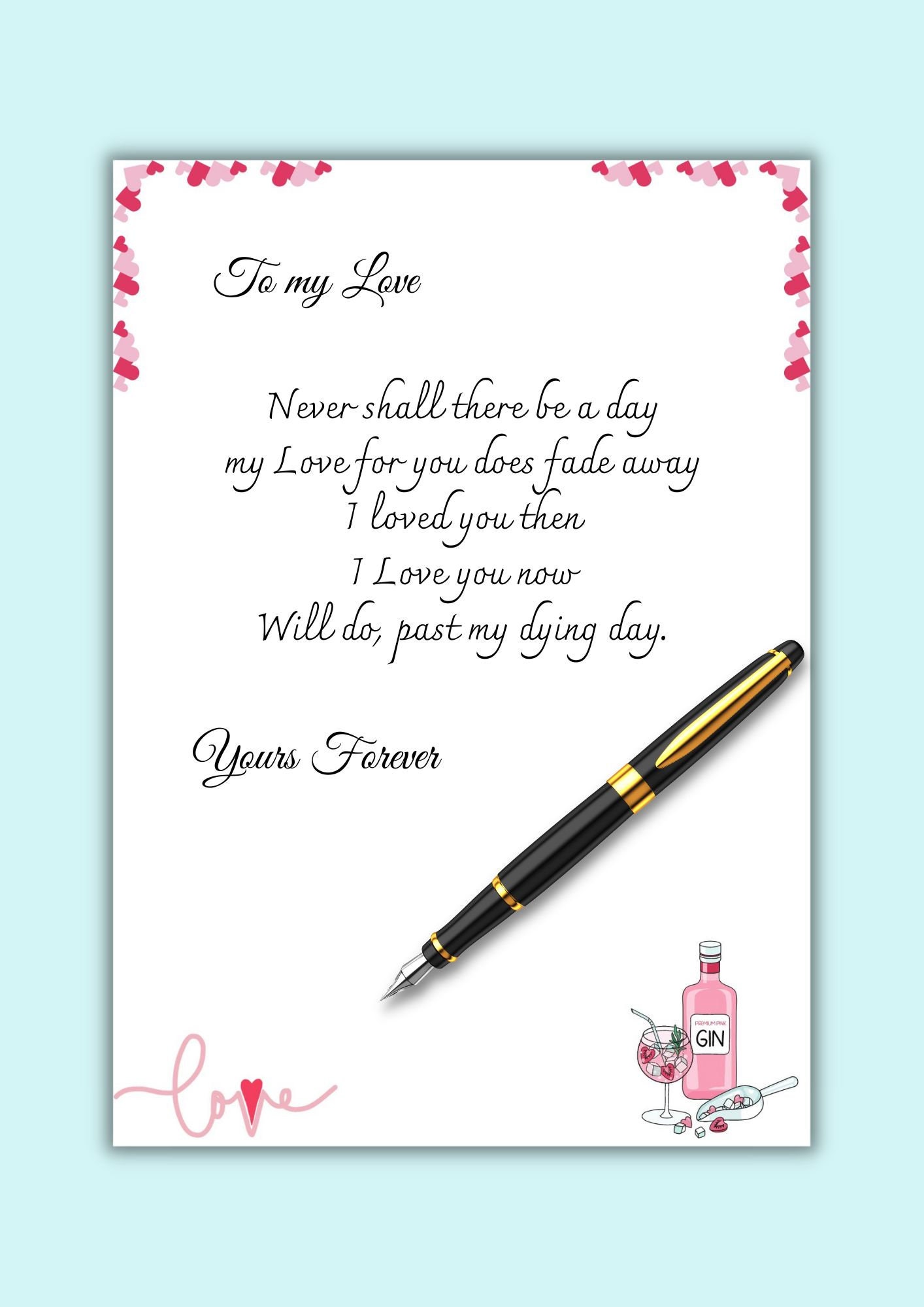 Love Writing Paper, Love Notes Paper, Valentine's Day Stationary, Pink ...