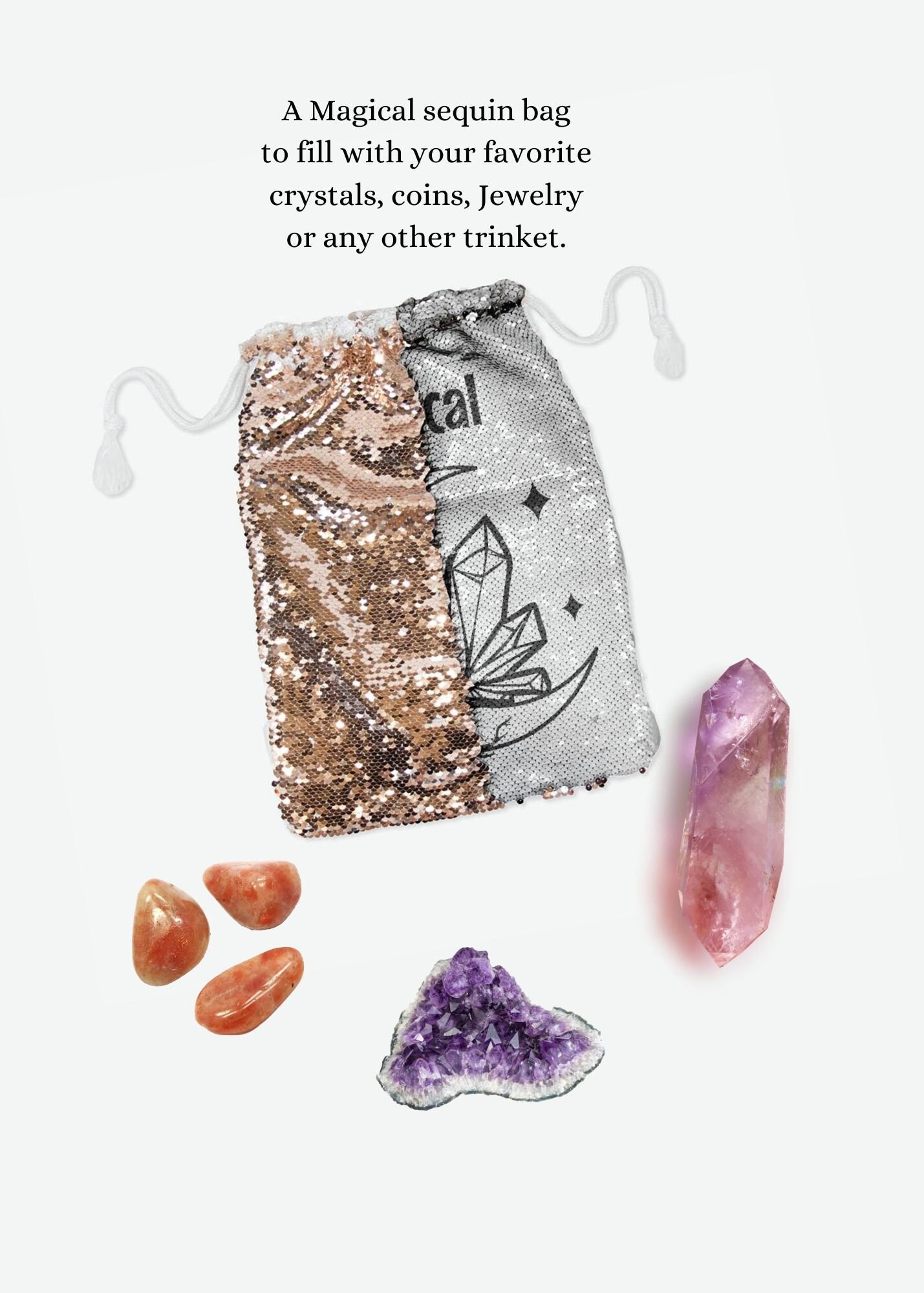 Magical Sequins Reversible Pull String Bag, Magical Gift Bag, Rose Gold ...