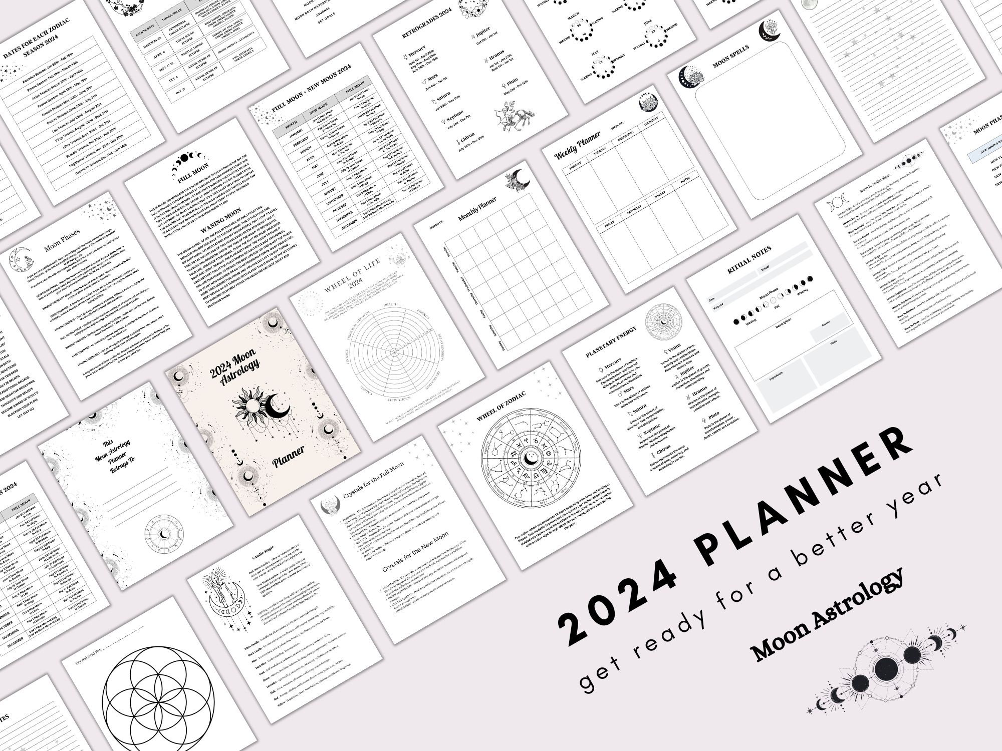 2024 Moon Astrology Planner, 24 Printable Pages, With Candle Magic Tips ...