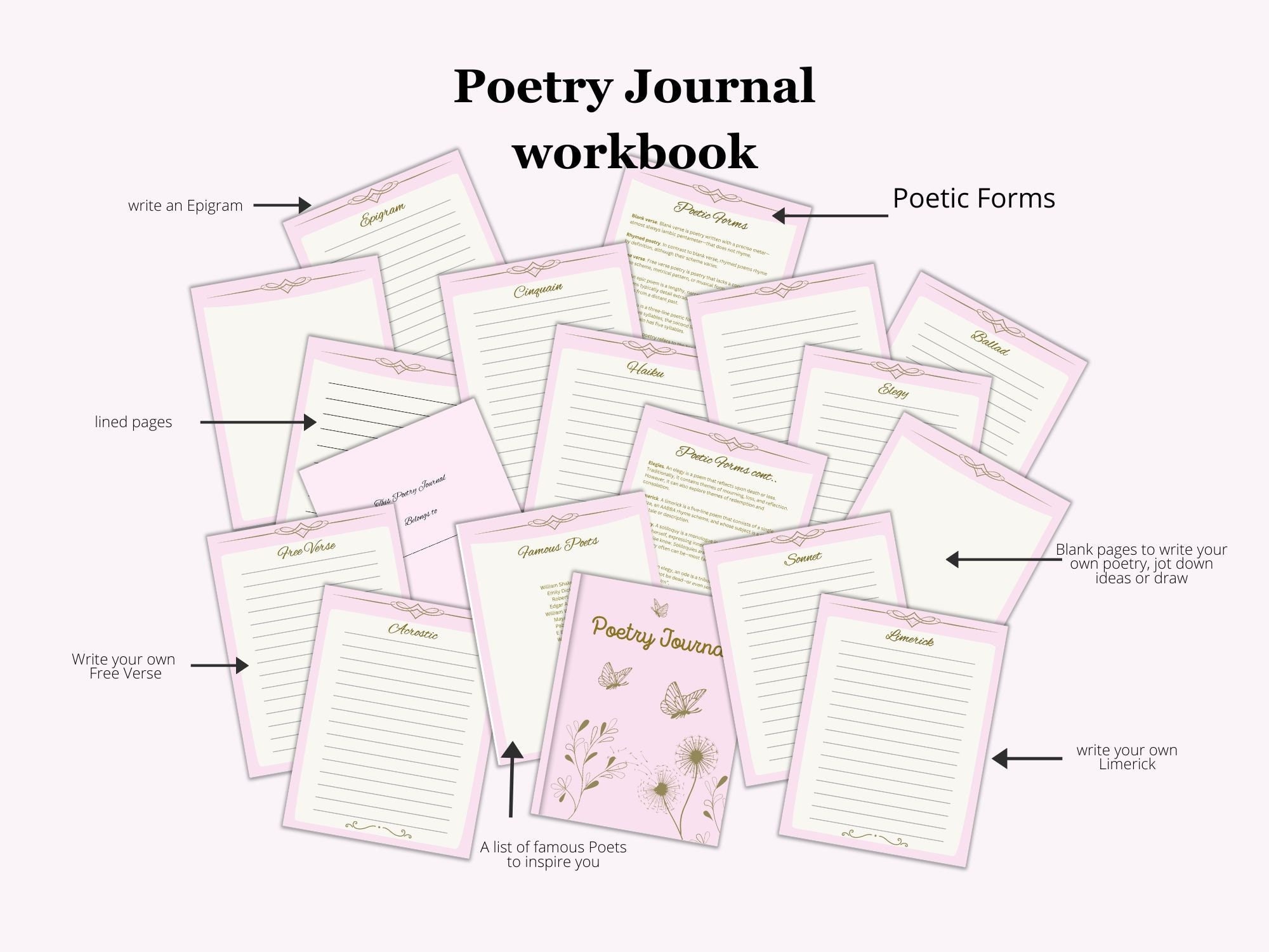 Poetry Journal, Writing Workbook, Poetry Writing Journal, Printable ...