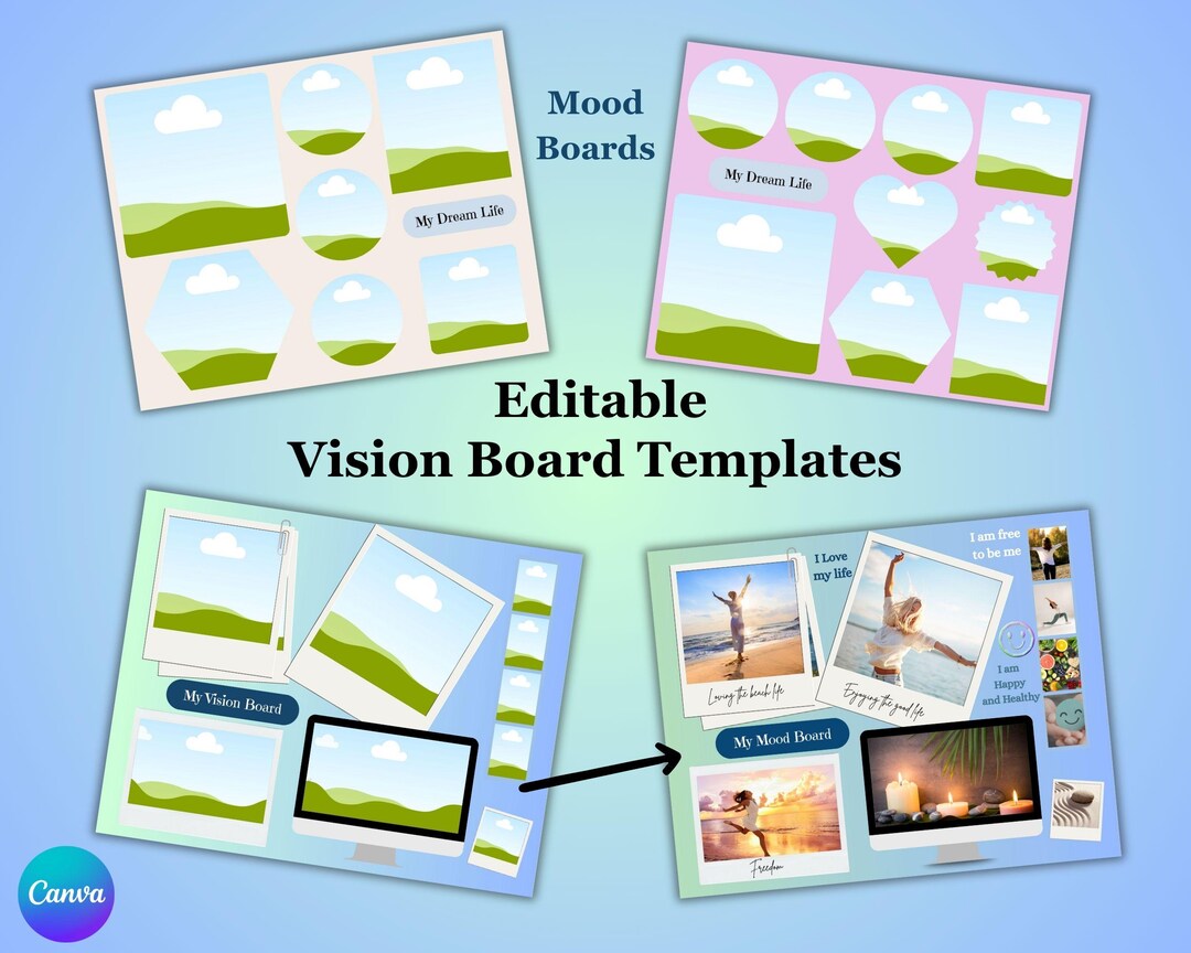 Editable Vision Board Templates: Canva Dream Board Kit (digital ...