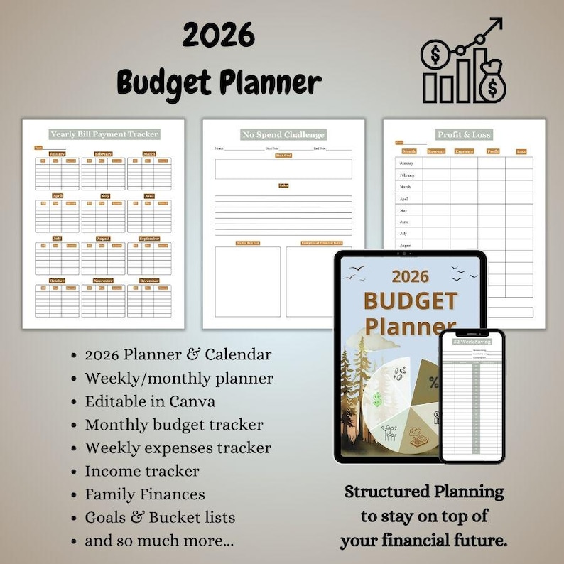 2026 Budget Planner. Printable Financial Organizer. Editable in Canva ...