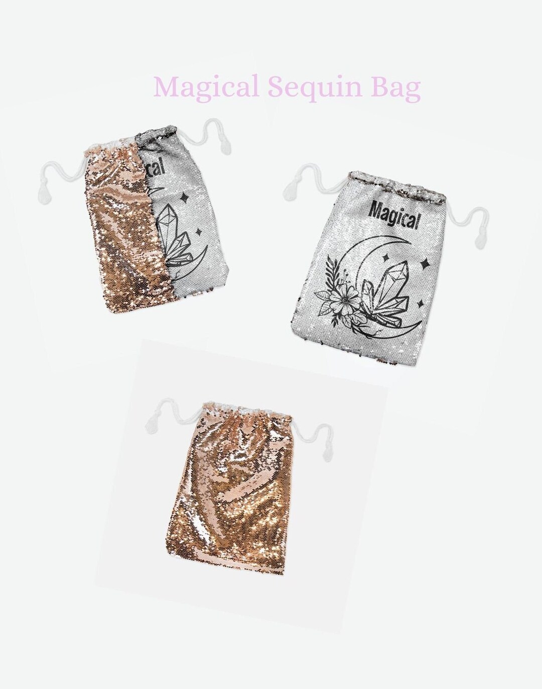 Magical Sequins Reversible Pull String Bag, Magical Gift Bag, Rose Gold ...