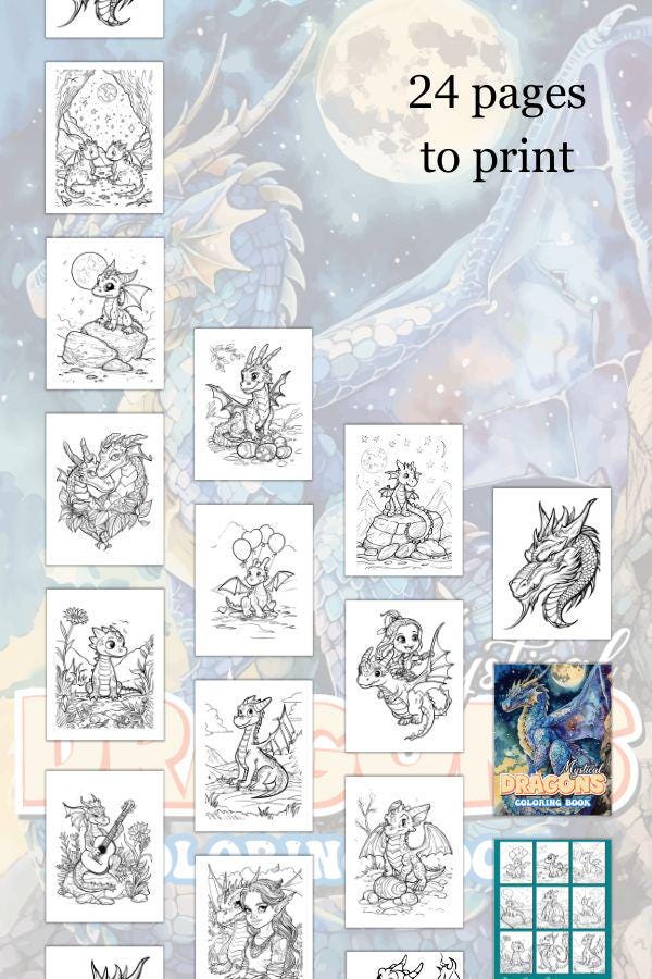 Dragon Coloring Pages: Mythical Creatures, 24 Printable Fantasy Sheets ...