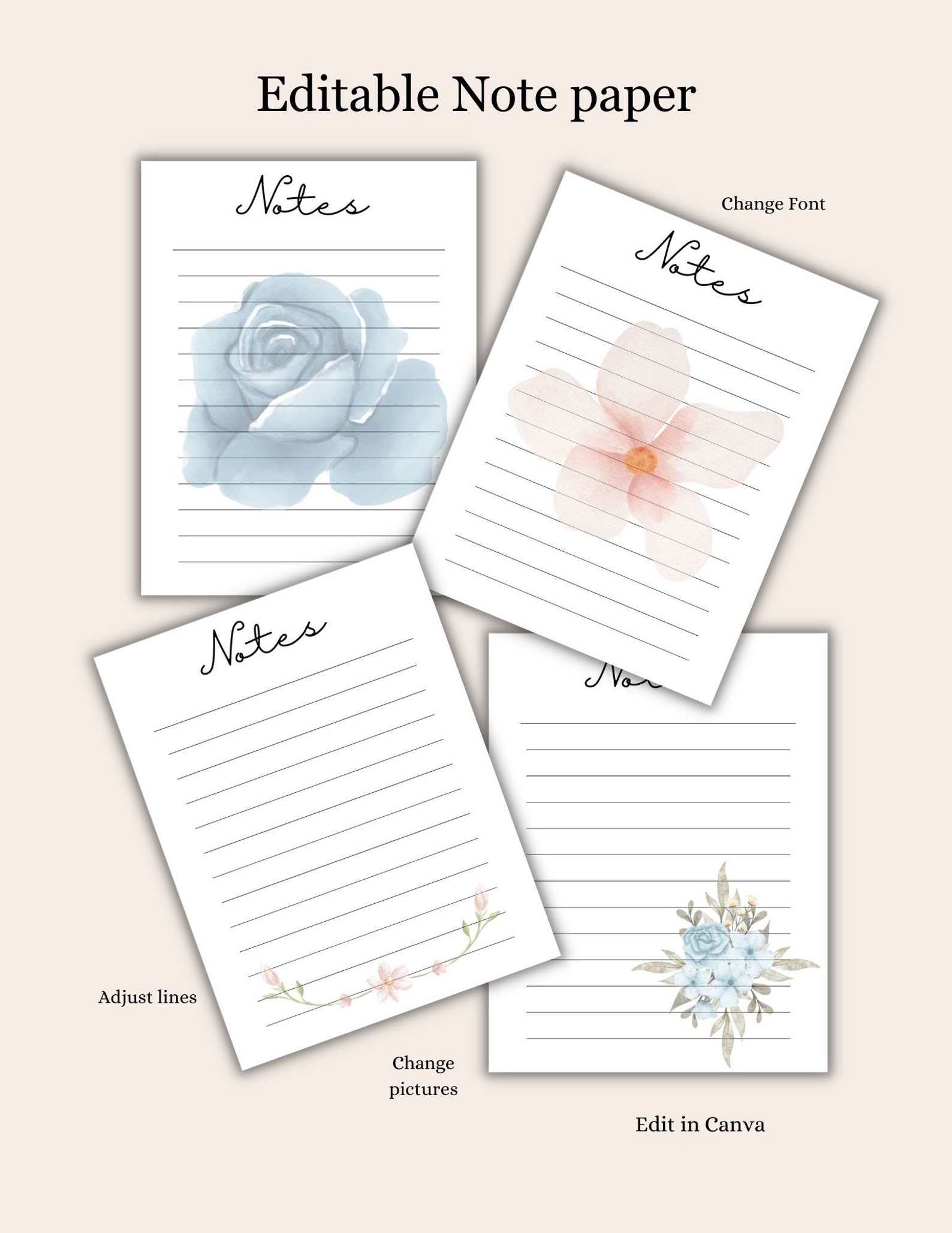 Editable Note Paper, PDF, Pretty Printable Notes. Stationary. Writing ...
