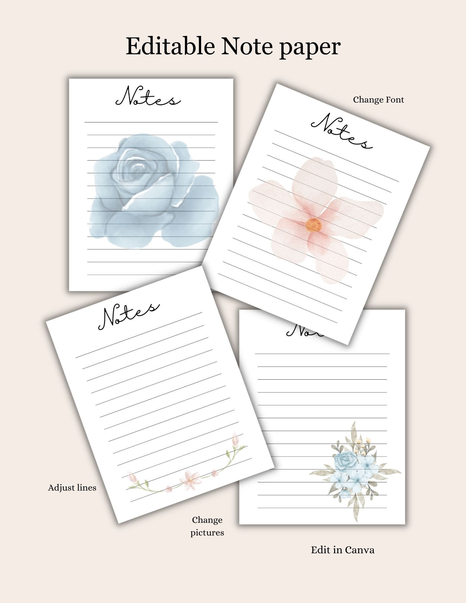 Editable Note Paper, PDF, Pretty Printable Notes. Stationary. Writing ...
