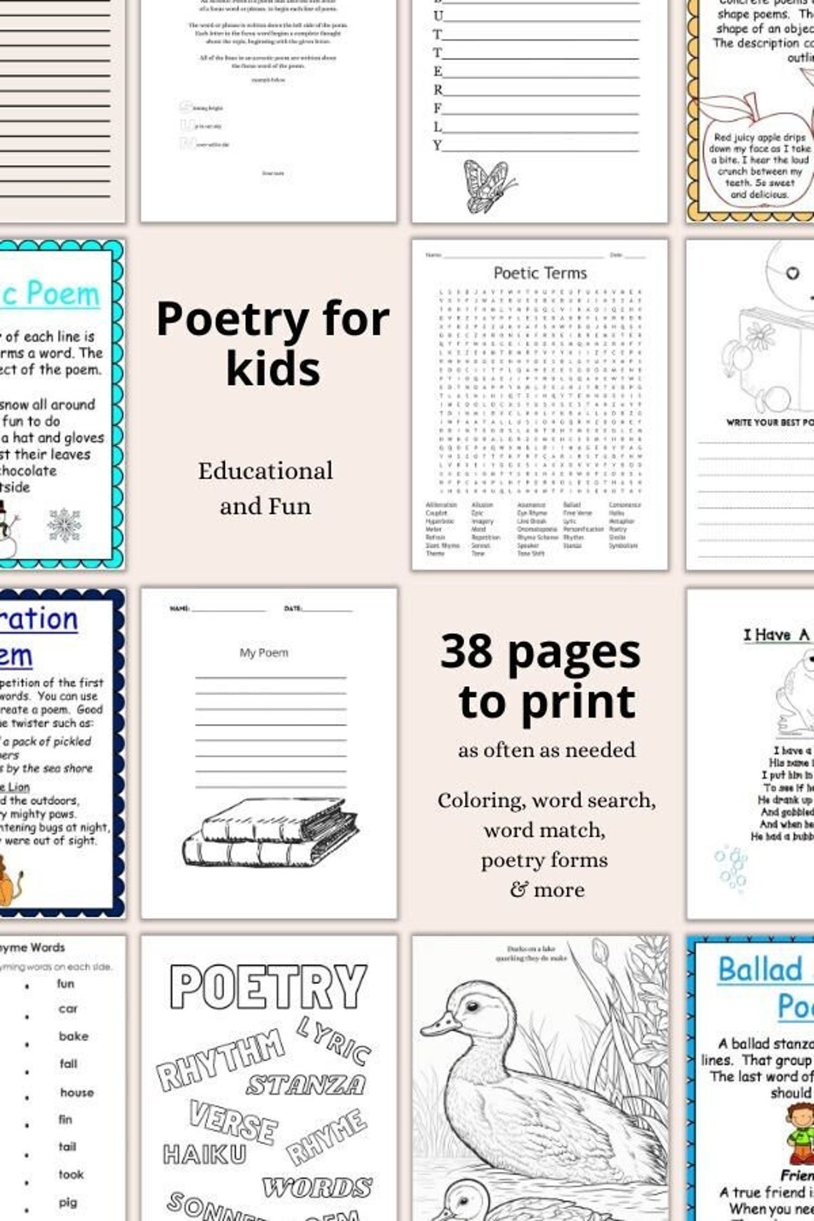 Word Search for Kids, Poetry Printables, Coloring Pages and Worksheets ...