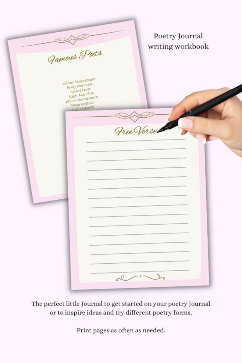 Poetry Journal, Writing Workbook, Poetry Writing Journal, Printable ...