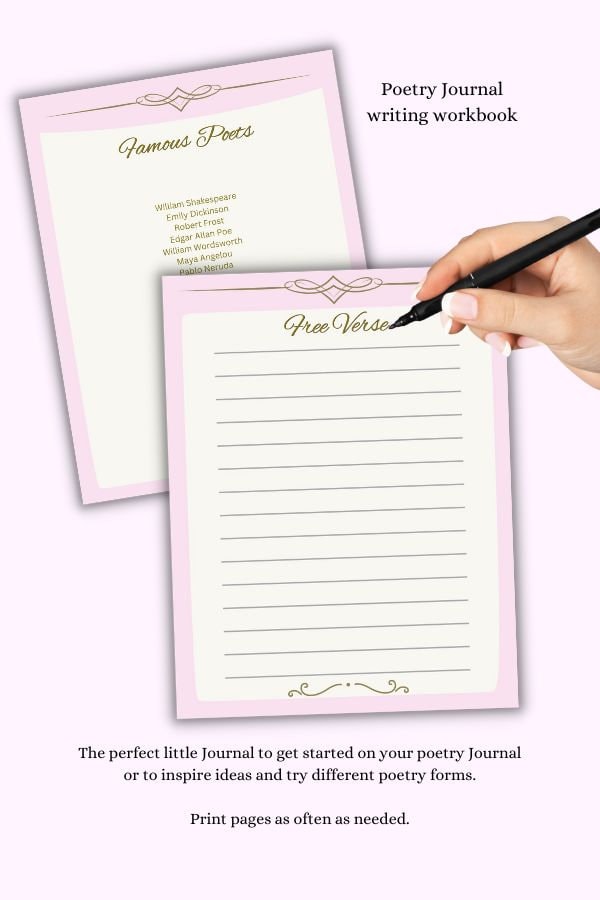 Poetry Journal, Writing Workbook, Poetry Writing Journal, Printable ...