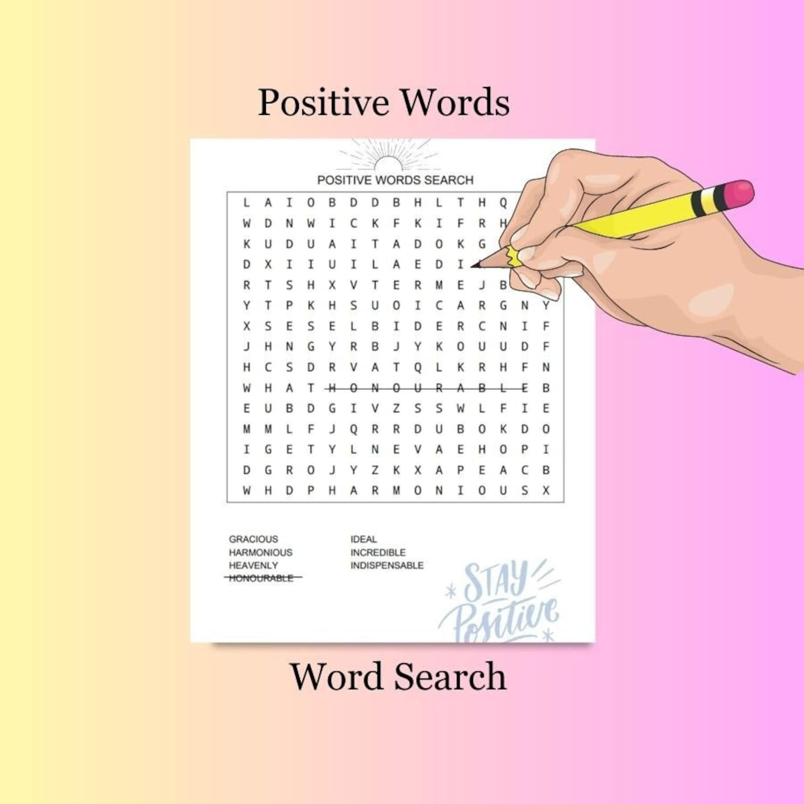 Positive Words Word Search: 15 Printable Pages (PDF Pattern) - Etsy