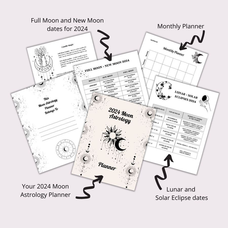 2024 Moon Astrology Planner, 24 Printable Pages, With Candle Magic Tips ...