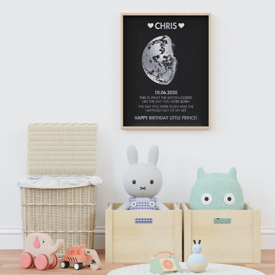 Birthday Gift for Kid, Moon Phase Wall Art, Framed Gift for Little Girl ...