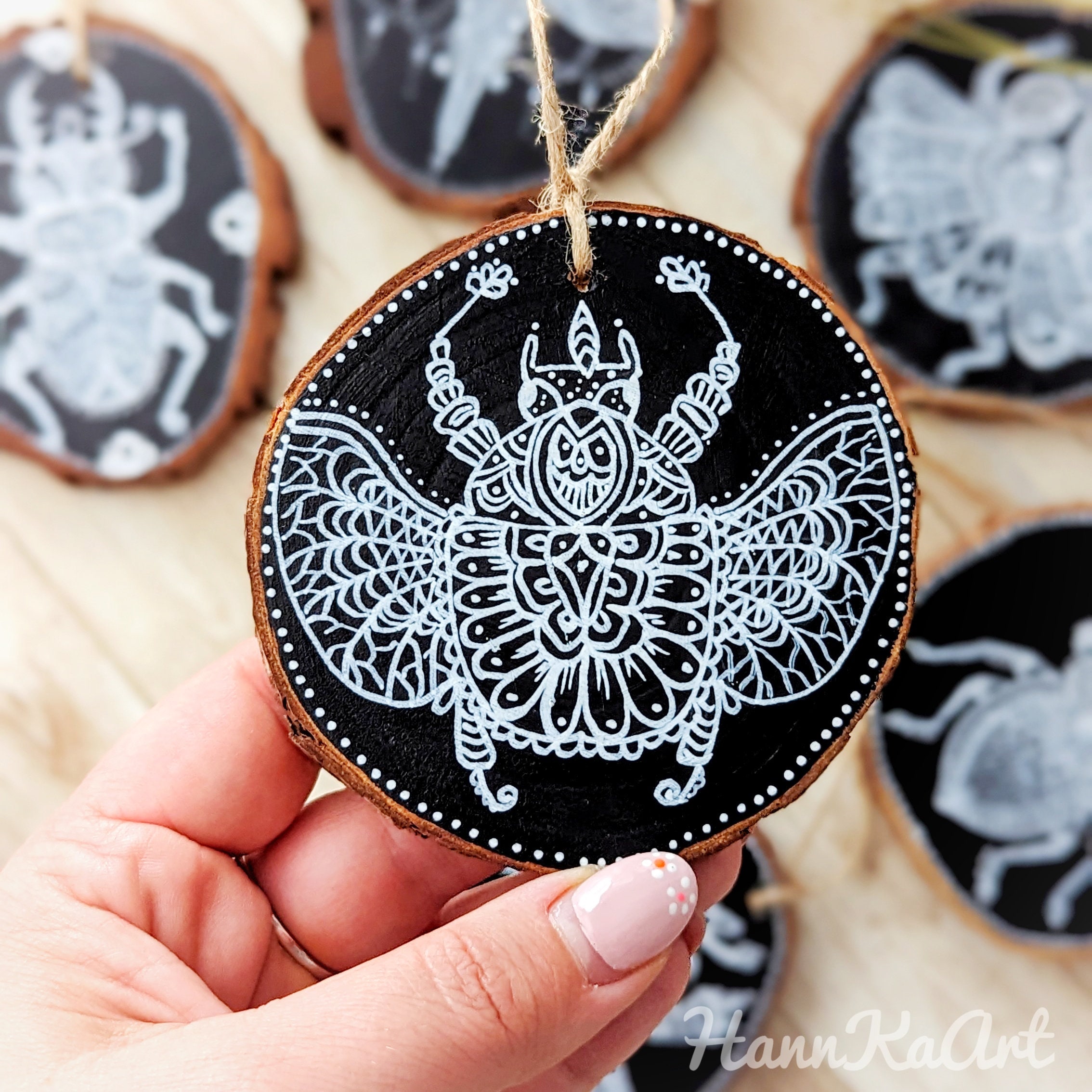 Handpainted Wood Slice, Hanging Decoration, Bugs, Beetles, Dragonfly - Etsy