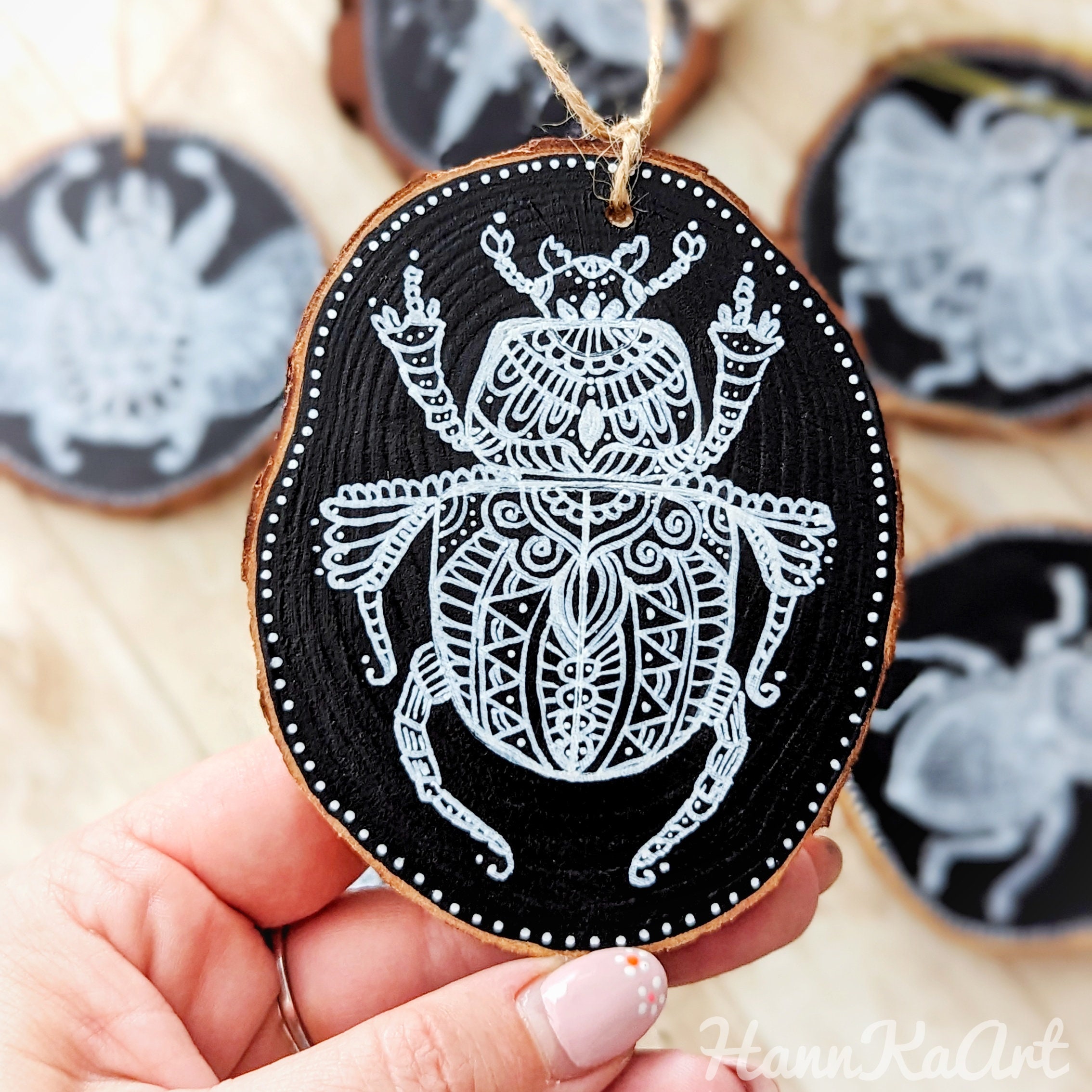 Handpainted Wood Slice, Hanging Decoration, Bugs, Beetles, Dragonfly - Etsy