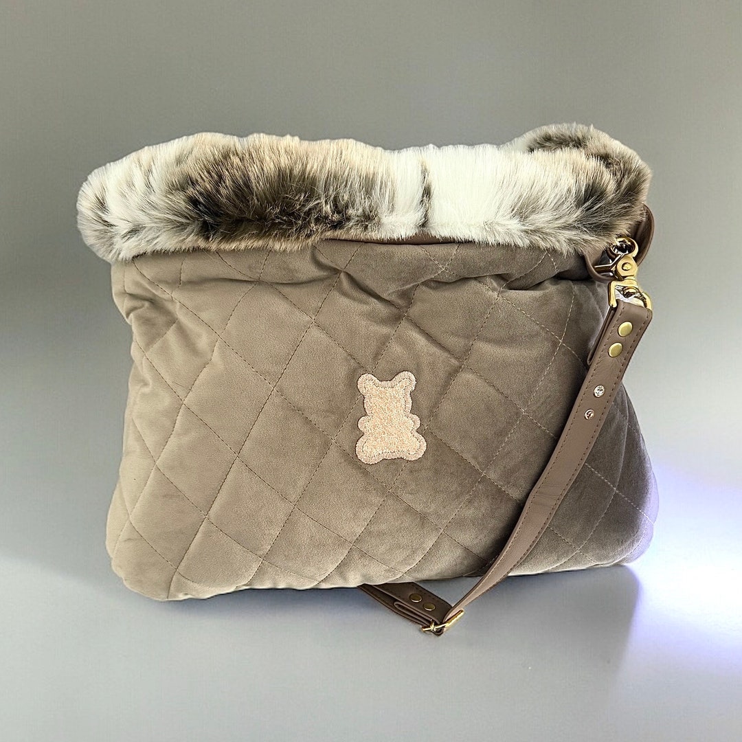 Luxury Chihuahua Bag Made With Beige Velvet With Removable Luxury Eco ...
