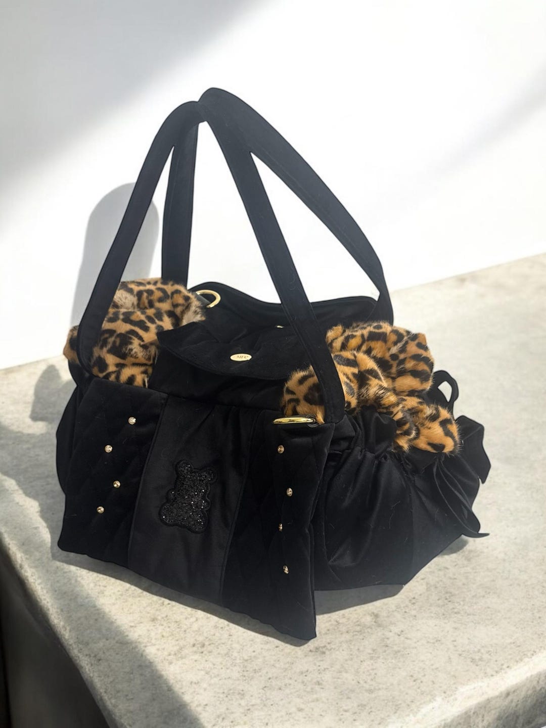 Luxury Leopard Dog Carrier. A Very Soft Black Dog Purse and Designer ...
