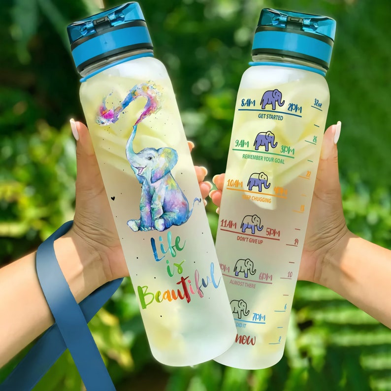 Personalized Name Motivational Water Bottle With Time Marker, Elephant ...