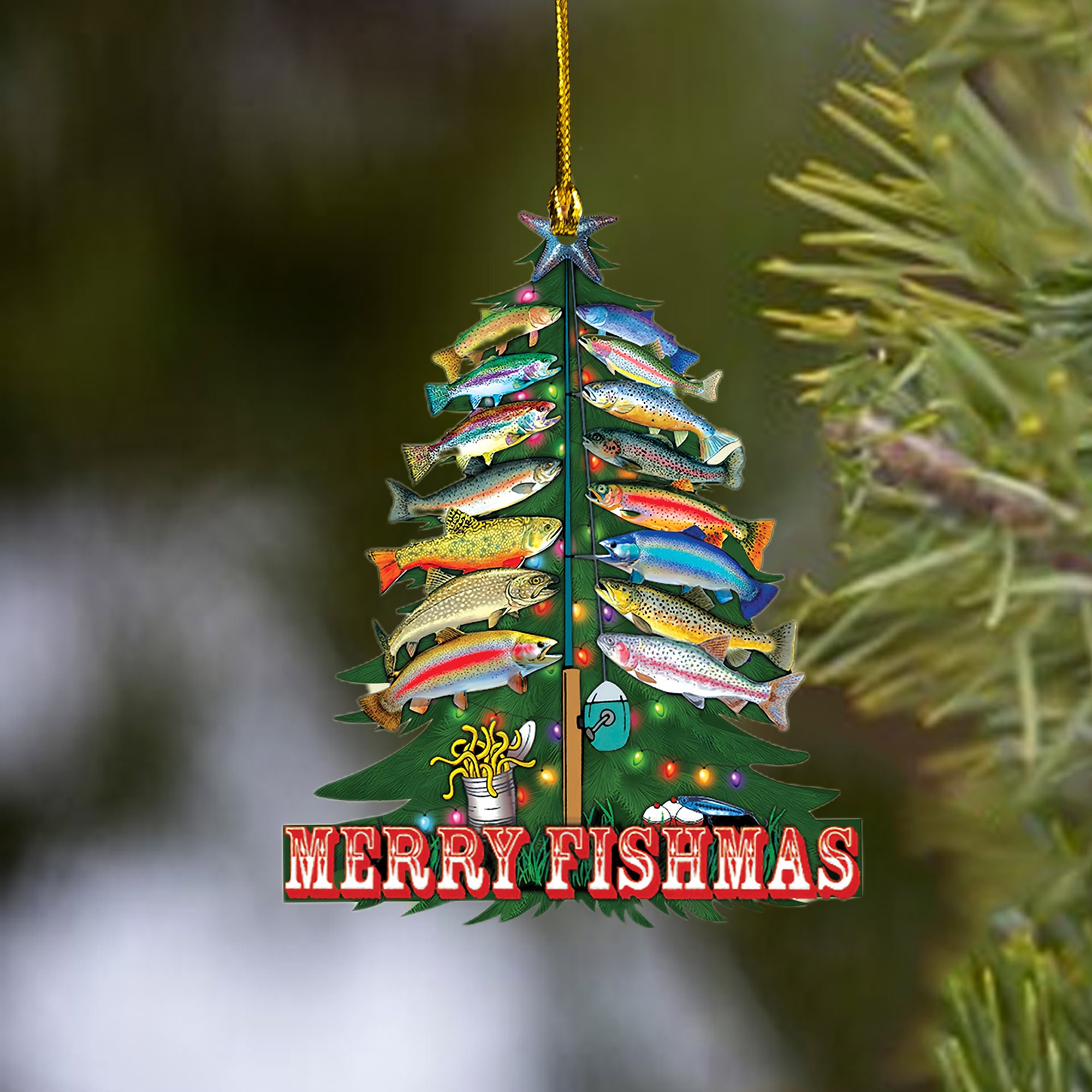 Merry Fishmas Christmas Tree Flat Acrylic Ornament Fishing - Etsy