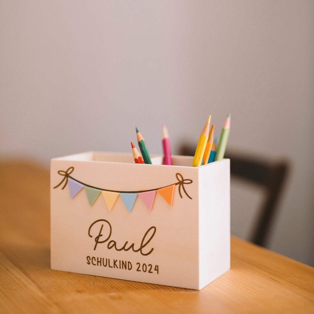 Stiftebox personalisiert Einschulungsgeschenk Stiftehalter Holz Schulkind - Etsy.de