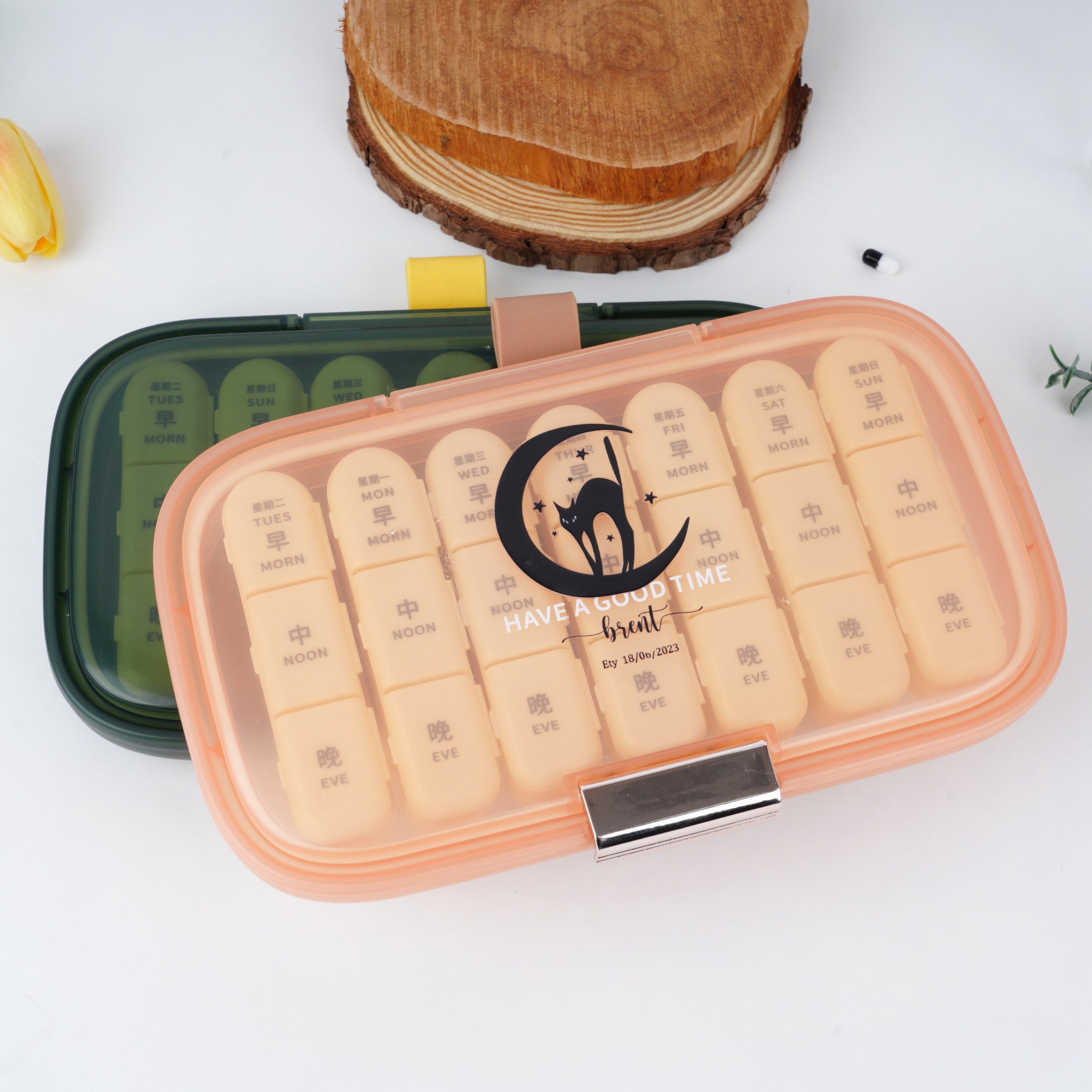 Black Cat Pill Medicine Box, Handmade Cat Pill Case, Personalize Black Cat Medicine Vitamins ...