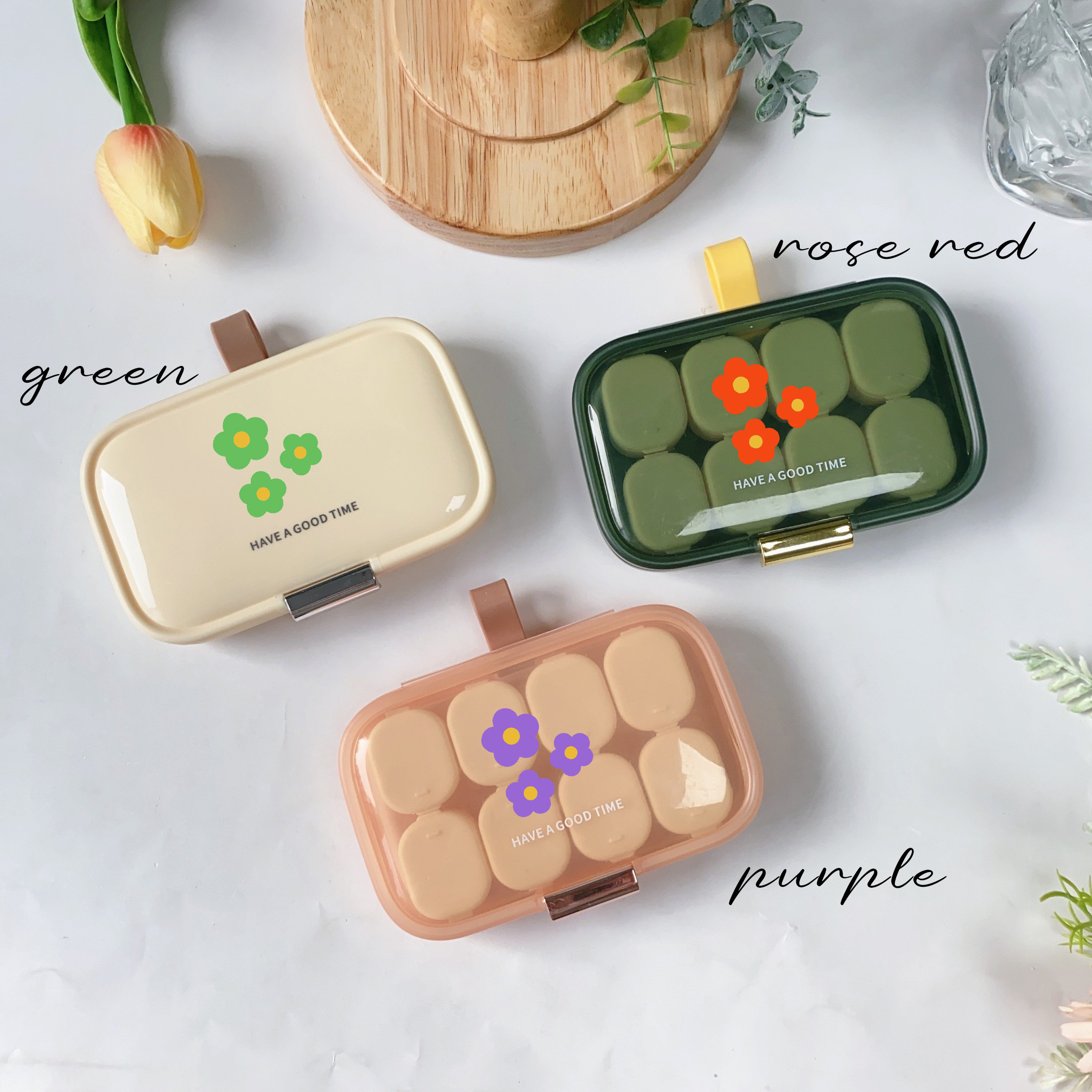 Three Flowers Pill Box Organiser, Flower Floral Pill Box, Styles of ...