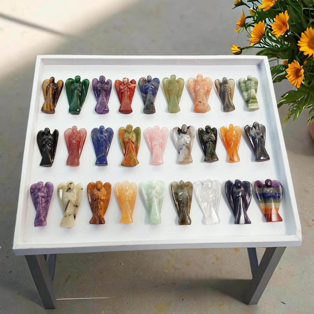 Carved Gemstone Angel, Natural Crystal Figurine, Home Decor, Healing ...