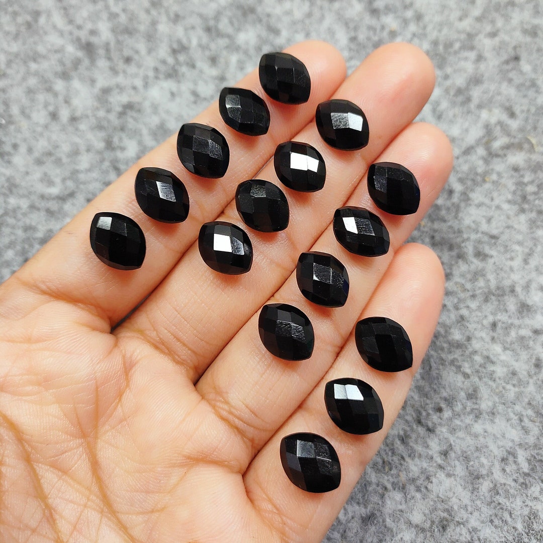 5pcs Natural Black Onyx, Marquise Shape Cabochons, Faceted Cabochons ...