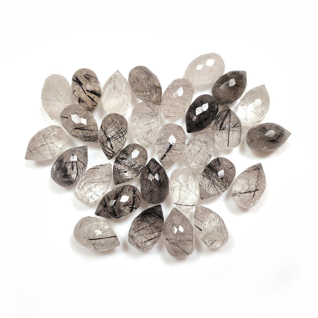 29 Pcs Natural Black Rutile Drop Shape Faceted Lot, Wholesale Gemstone ...