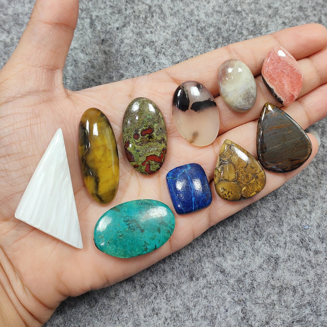 Mixed Gemstone Cabochon Lot, Natural Handmade Jewelry Making Stones ...