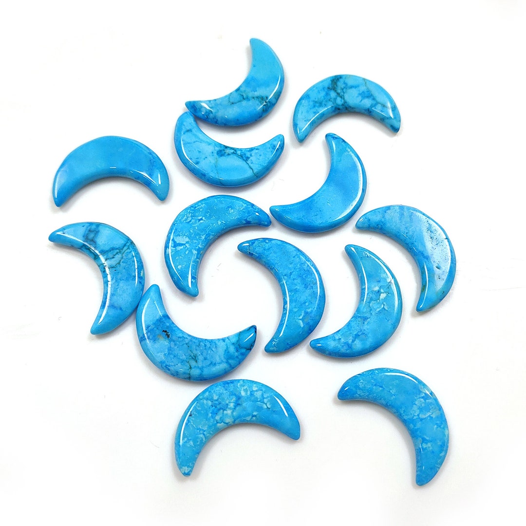 Blue Turquoise Moon Charms, Synthetic Crystal Carvings, Crescent Loose ...
