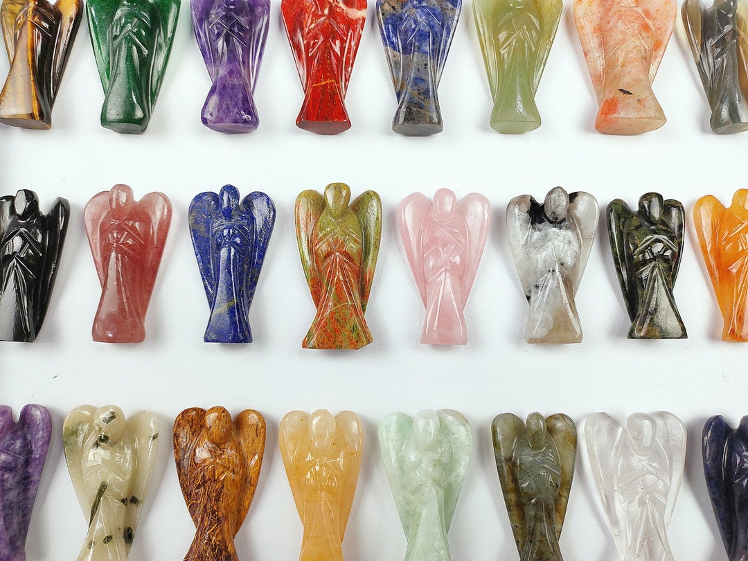 Hand Carved Crystal Angel, 2 Inch Natural Gemstone Angel Carving, Home ...