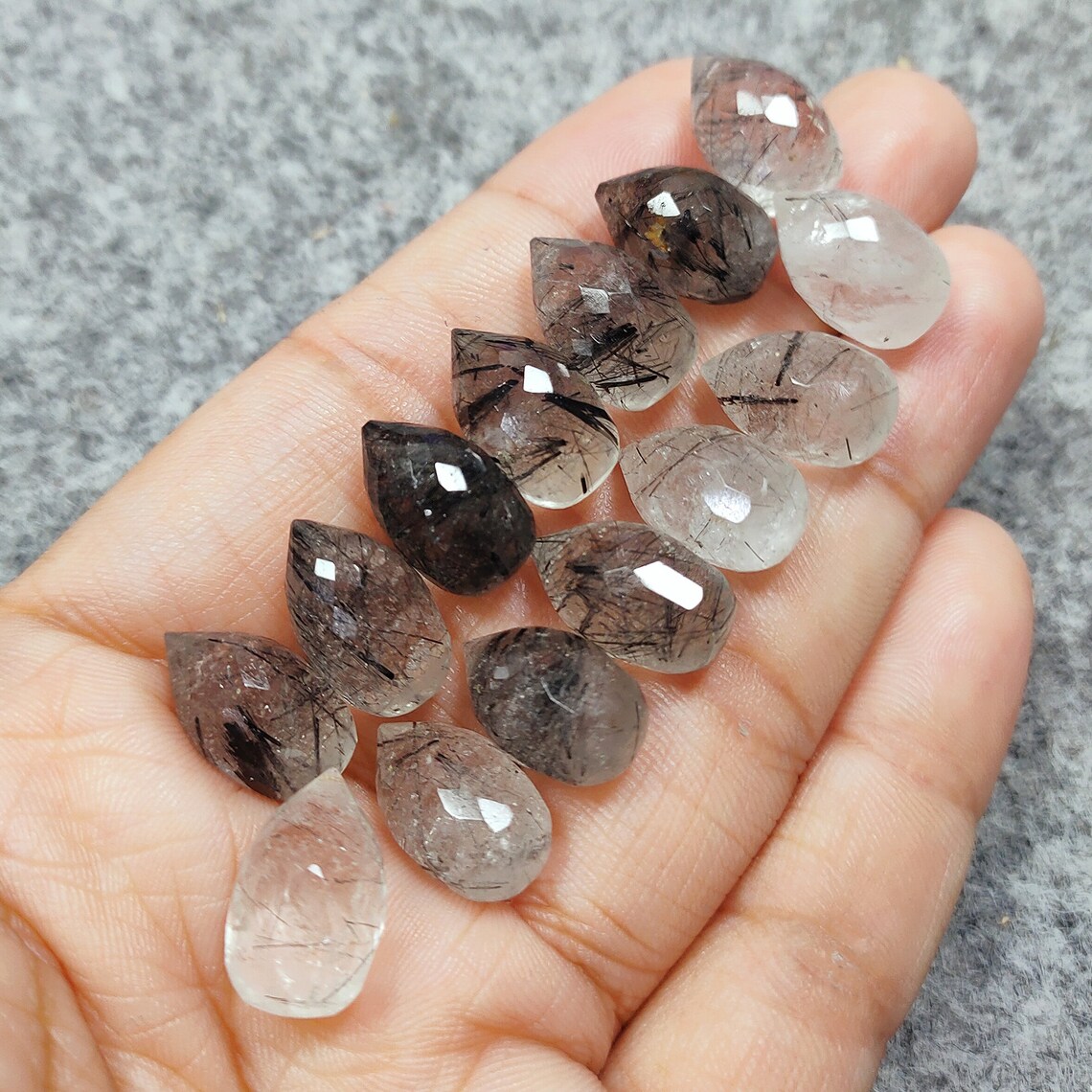 29 Pcs Natural Black Rutile Drop Shape Faceted Lot, Wholesale Gemstone ...